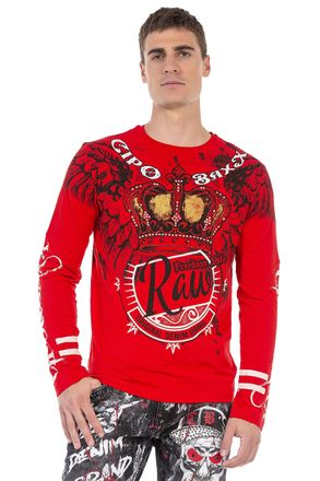 Cipo & Baxx Herren Sweatshirt CL451 Rot - Stylischer Pullover im Modernen Streetwear Look mit Rundhals & Print - Bequemer Sweater f&uuml;r Alltag, Freizeit & Party - C