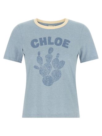 Chlo&eacute; Cactus Logo-Print Cotton T-Shirt - Blue