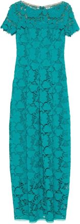 Talbot Runhof robe en dentelle à manches courtes - Gris