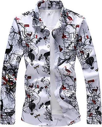 AlltheMen Chemise Casual Homme Hawaïenne Florale Imprimé à Manches Longues Chemise Funky Eté Chemise Fleur pour Vacance Loisir Plage Multicolore