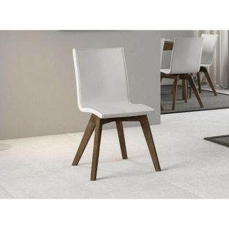 Les Tendances Chaise moderne simili cuir blanc et pieds bois fonc&eacute; Julak
