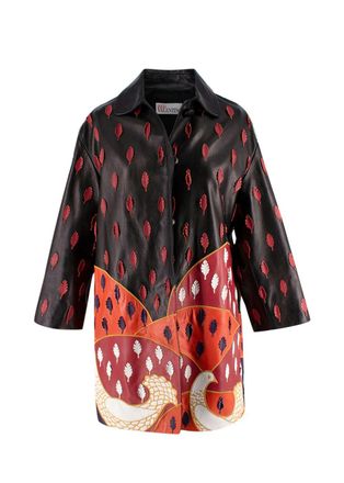 Red Valentino Black Embroidered Leather Jacket Size XXS