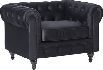 Beliani Eleganter Sessel im englischen Stil Samtstoff Schwarz Chesterfield