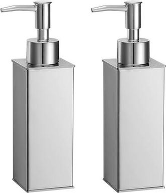 BGL Fashion Lot de 2 distributeurs de savon en acier inoxydable 304, flacons &agrave; pompe carr&eacute;s pour d&eacute;coration de salle de bain et de cuisine, chrom&eacute;