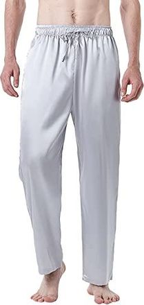 Generic Pantalon de d&eacute;tente en soie pour homme - Bas de pyjama en soie confortable en satin - V&ecirc;tements de nuit - Couleur unie - Cordon de serrage &agrave; la taille