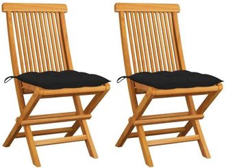 vidaXL Vidaxl - Gartenst&uuml;hle mit Schwarzen Kissen 2 Stk. Massivholz Teak
