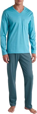CALIDA Relax Streamline Pyjama, lang Herren, aus 100% Baumwolle, pflegeleicht, elastisch und formstabil