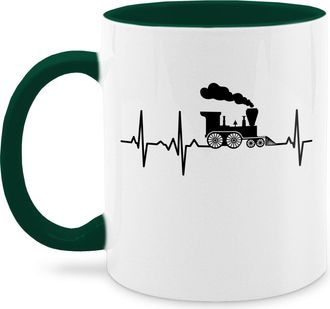 Shirtracer Tasse Tassen 325ml - Deko Hobby - Dampflok Herzschlag I Dampflokomotive Geschenk Eisenbahner Eisenbahnliebhaber - 325 ml - Dunkelgrün - geschenke zug 