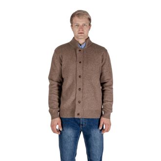 Aquascutum Homme, Pulls, Brun, Taille: 2XL Cardigan en laine avec fermeture à glissière et boutons