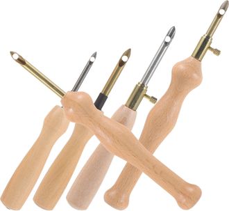 NUOBESTY 5 St&uuml;ck Teiliges Stanznadel Holzgriff Langlebige Edelstahlnadeln f&uuml;r Stickerei und DIY Handwerk Geeignet f&uuml;r Wolle Vliesstoffe und Feine Stoffe Komfor