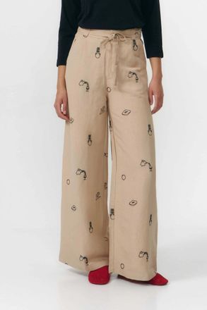 Suite13lab Damen vegan Hose Ramala Stickerei Beige