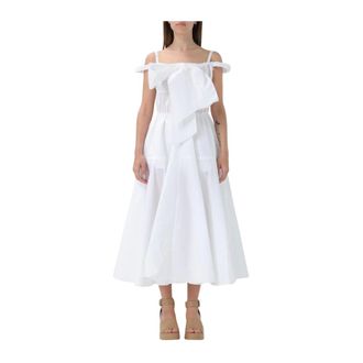 Patou Femme, Robes, Blanc, Taille: 38 FR Robe Midi A-Line Blanche avec D&eacute;tail