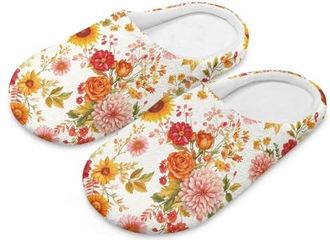 Coloranimal Pantoufles dint&eacute;rieur r&eacute;utilisables en coton pour femme - Pour chambre dinvit&eacute;s - Chaussures dint&eacute;rieur tendance &agrave; bout ferm&eacute;, Chrysanth&egrave;me Rose Tourn