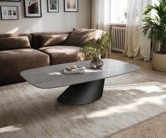 DELIFE Couchtisch Edge Boot 140x80 cm Keramik Beton Grau Conis Metall Schwarz, Couchtische