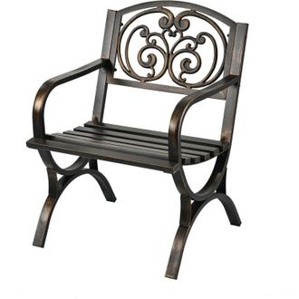 Relaxdays Relaxdays Gartenstuhl, mit Armlehnen, extra breit, Metall, antiker Gartensessel, HBT: 85,5 x 60 x 56 cm, schwarz/bronze