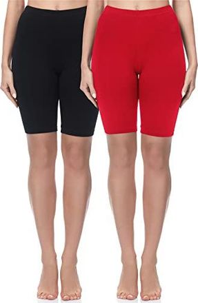 Merry Style Leggings Shorts Femme Coton Confortables - Shorts Cyclisme Femme, Parfaits pour Sport et Quotidien MS10-200 (Noir/Rouge(2Pack), S)