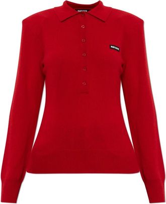 Rotate Woll-Polo mit langen &Auml;rmeln - - Knitwear - Damen - Rot - S