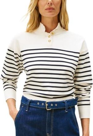 Tommy Hilfiger Pull Femme Jersey Gold avec Col Chemin&eacute;e, Blanc (Placed Thin Navy STP Sweaters), XS