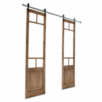 Loberon Schiebet&uuml;r Bradas, Historischer Stil, Handarbeit, Nat&uuml;rliche Maserung, inkl. Schiebevorrichtung, Raumteiler, Raumtrenner, Mangoholz, Glas, Eisen, brau