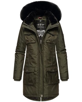 Navahoo Damen Winter Jacke Parka Mantel Teddyfell warm gef&uuml;ttert inkl. Stofftasche Premium B845 [B845-Tin-Dark-Olive-Gr.M]