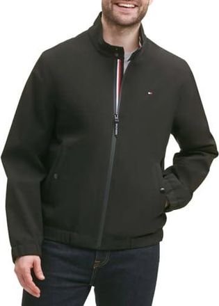 Tommy Hilfiger Blouson bomber &agrave; col montant r&eacute;sistant &agrave; leau et au vent pour homme, noir, Medium