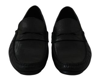 Dolce & Gabbana Mens Lizard Leather Flat Black Skin