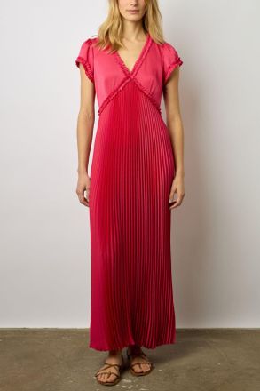 Gerard Darel Robe longue cintr&eacute;e pliss&eacute;e - ELVY - Rose vif