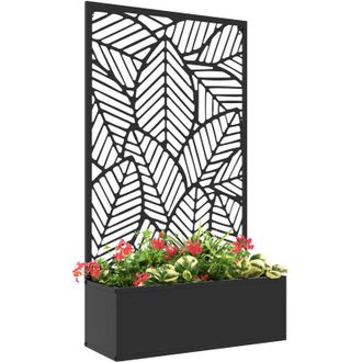 OUTSUNNY Jardini&egrave;re avec treillis design - bac &agrave; fleurs - dim. 61L x 23l x 113H cm - fixation murale possible - m&eacute;tal &eacute;poxy noir