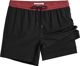 Maamgic Short de Bain Homme Maillot 2-in-1 Séchage Rapide Slip Doublure pour Vacances sur la Plage Sport Surf 5.5,Noir et Rouge,S