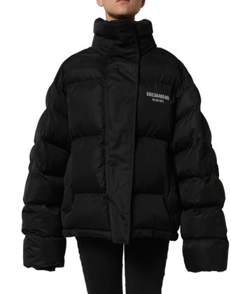 Dolce & Gabbana Womens Black Dgvib3 Embroidered Padded Puffer Jacket Polyester Clothing