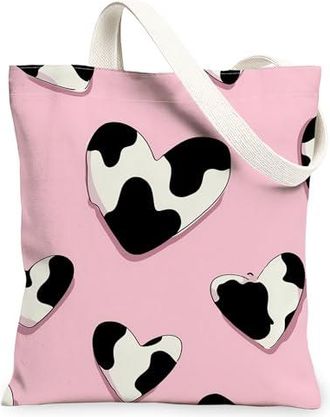 Generic Sacs fourre-tout en toile motif coeur p&ecirc;che, sacs d&eacute;picerie r&eacute;utilisables, l&eacute;gers et lavables avec bandouli&egrave;re pour le shopping, Tr, p&ecirc;che, 13x15 Inch