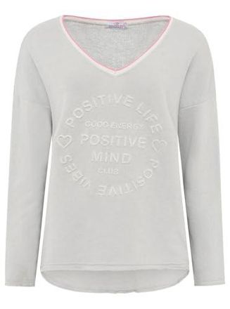 Zwillingsherz Sweat-shirt pour femme avec inscription - Pull surdimensionn&eacute; en coton - T-shirt &agrave; manches longues avec col en V - Haut de loisirs confortable avec me