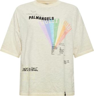 Palm Angels Baumwoll-T-Shirt Mit Print - - Tops - Herren - Beige - L