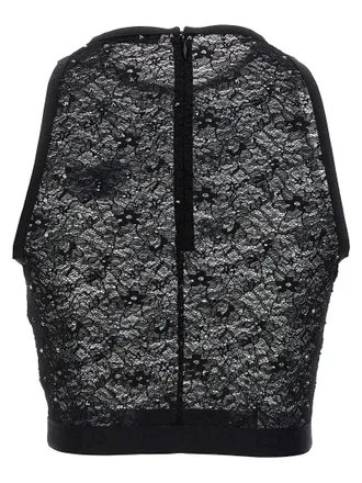 Alessandra Rich Rhinestone-Embellished Lace Tank Top - Black