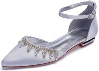 Generic Satin Chaussures De Mariage Mari&eacute;e Bout Pointu &Eacute;t&eacute; Plates Mariage Soir&eacute;e Chaussures Femmes 2Cm,Blanc,39 EU