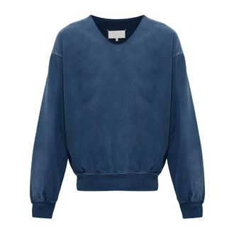 Maison Margiela Gewaschenes Baumwoll-Sweatshirt mit V-Ausschnitt - - Sweatshirts & Hoodies - Herren - Blau - M