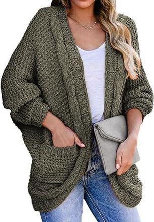 Generic Chandails épais pour femmes, cardigan dautomne à manches longues, chandails tendance ouverts sur le devant, vestes en tricot, vert militaire, XXL