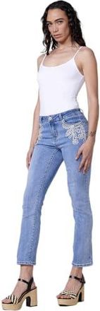 Kor&ouml;shi Pantalon long Push Up droit avec d&eacute;tail avant dans les poches pour femme, couleur bleu moyen, bleu, 36