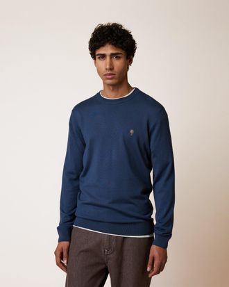 Faguo Pull col rond en laine bleu