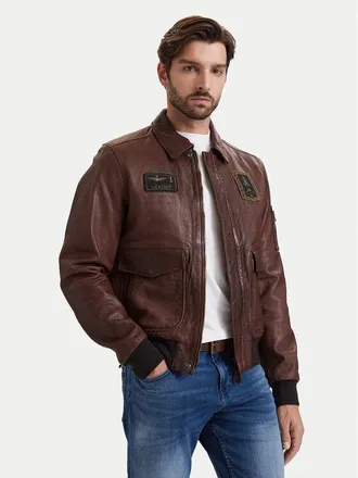 Aeronautica Aeronautica Militare Lederjacke 262PN0895U100839 Braun Regular Fit