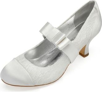 Generic Chaussures De Mari&eacute;e Chaussures Mariage Bas Talon Chaton Rond Dress F&ecirc;te Et&eacute; Talon Mariage Soir&eacute;e Chaussures Femmes 6.5Cm,Ivoire,38 EU