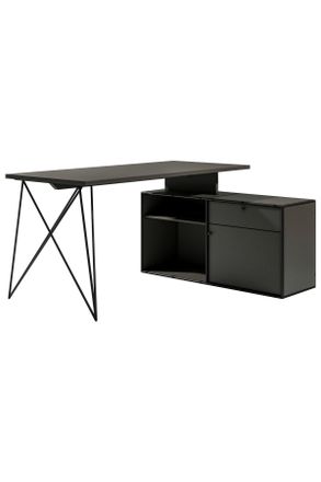 Novel Eckschreibtisch, Anthrazit, Schwarz, Metall, 1 Schublade(n) Schubladen, rechteckig, rund, Gittergestell, 115x75x160 cm, Stauraum, Arbeitszimmer, Schre