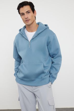 Trendyol MAN Herren Blau Einfarbig Lang Oversize Sweatshirts