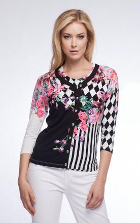 Passioni Cardigan Twinset mit abstraktem Blumen Print