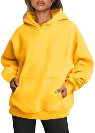 Generic Sweat &agrave; capuche dhiver pour femme, grande taille, doublure en polaire, chandail &agrave; capuche confortable, v&ecirc;tements dhiver, jaune, XL