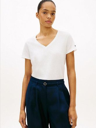 Tommy Hilfiger T-shirt en lin m&eacute;lang&eacute; &agrave; col en V