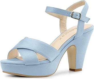 Allegra K Sandales à Talons compensés et Plateforme à la Cheville pour Femmes Bleu Ciel 39