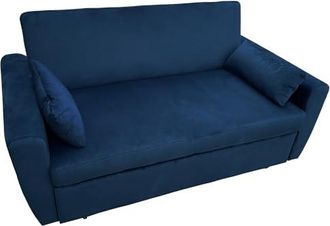 Happy Garden Canap&eacute; Convertible Matt en Velours Bleu 2 Places. Canap&eacute; avec Dossier inclinable et Coussins