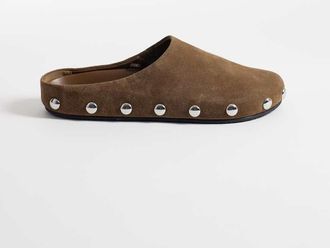 Mango Sabots en cuir &agrave; clous argent&eacute;s - Champignon-Brown