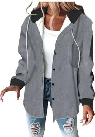Generic Vestes pour femmes 2026 Srtripe Print Manteau &agrave; capuche avec poche, gris, 3XL